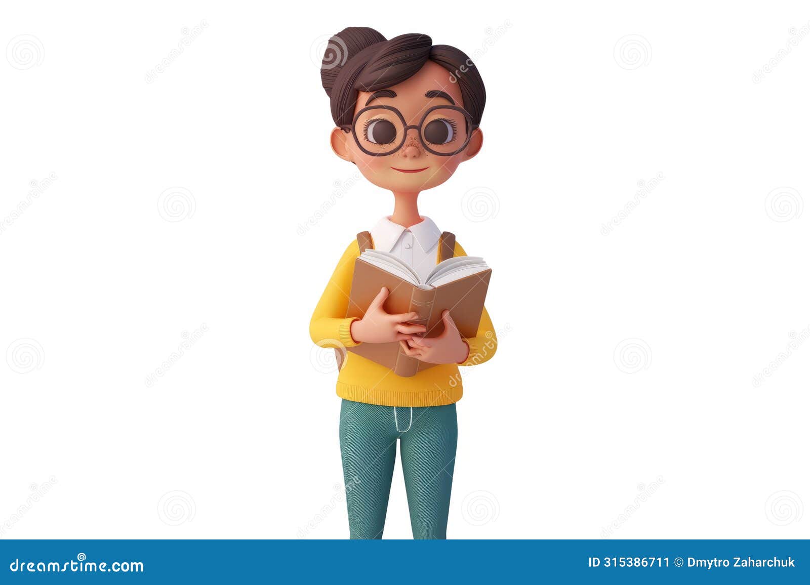A Stylized 3D of a Teacher, Holding a Book, on a Bright White Surface ...