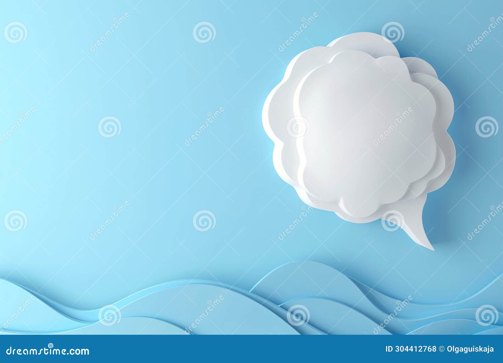 Stylized 3D White Speech Bubble in Cloud Form, on Soothing Blue ...