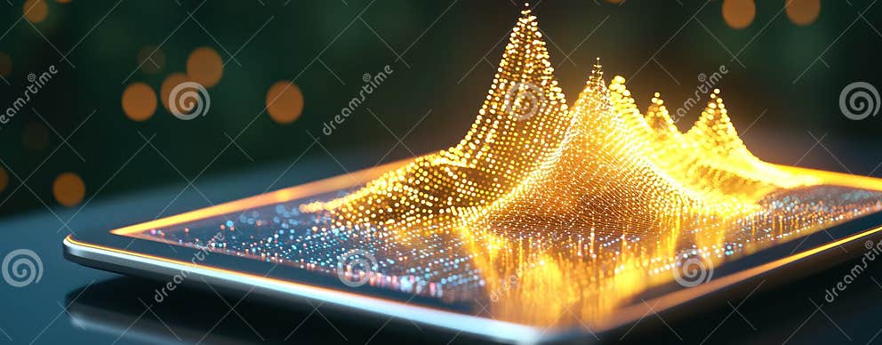 Stylized Data Visualization on Tablet Screen with Glowing Peaks Stock ...