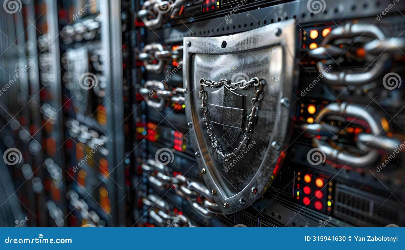 Stylized Database Shielded by Metal with Heavy Chains Representing ...
