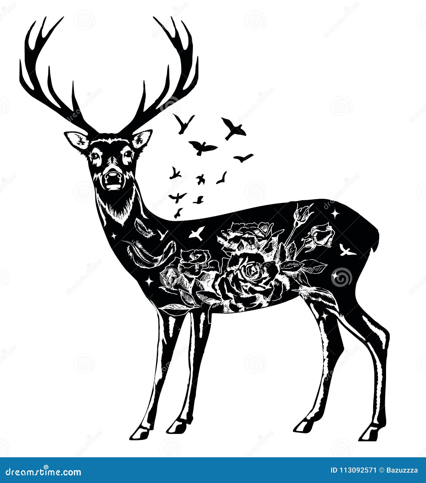 Stylized Decorative Deer Vector Ink Hand Drawn Illustration Stock ...