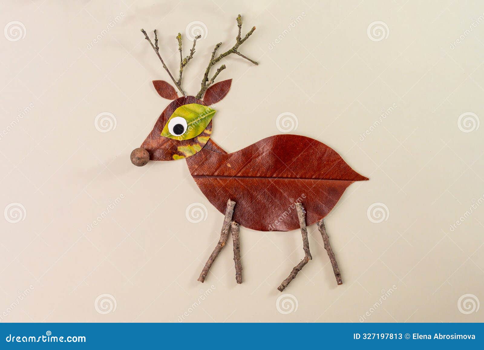 Stylized Deer Made from Natural Materials in Flat Lay on Light Grey ...