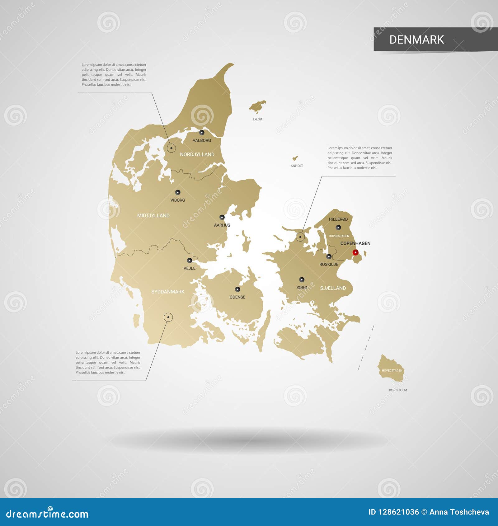Vector Map Of Denmark. High Detailed Country Map With Division, Cities ...