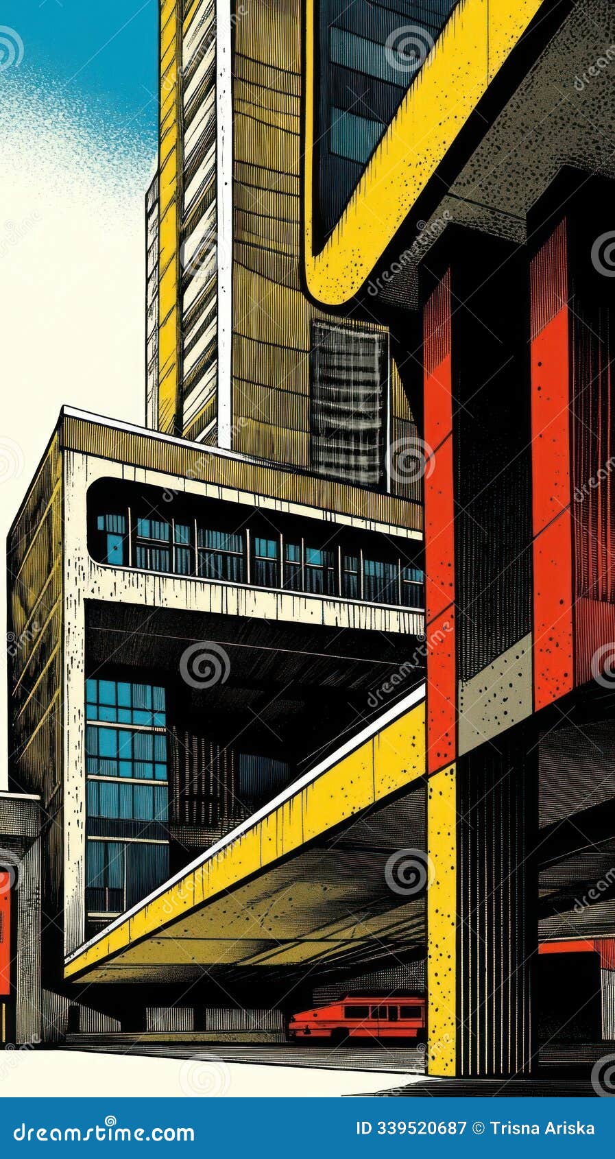 A Stylized Depiction of Modern Architectural Structures with Bold ...