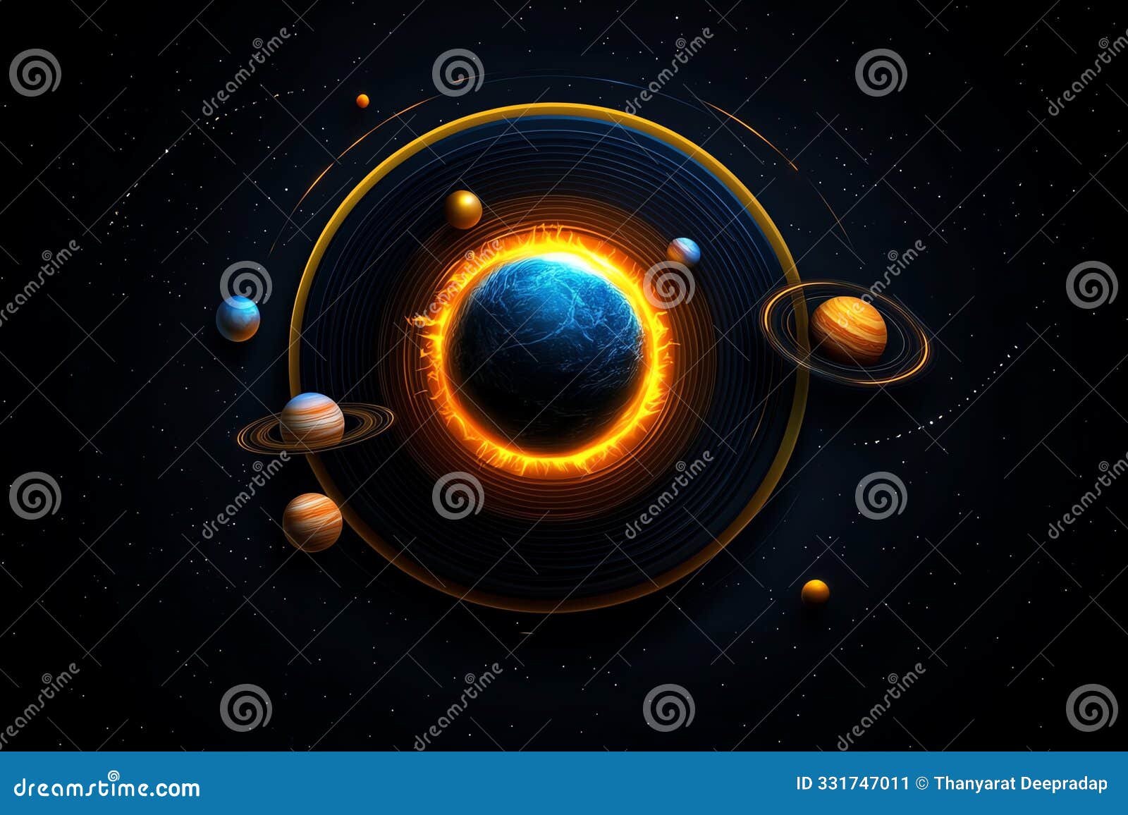 A Stylized Depiction of the Solar System with a Glowing Ring Around the ...