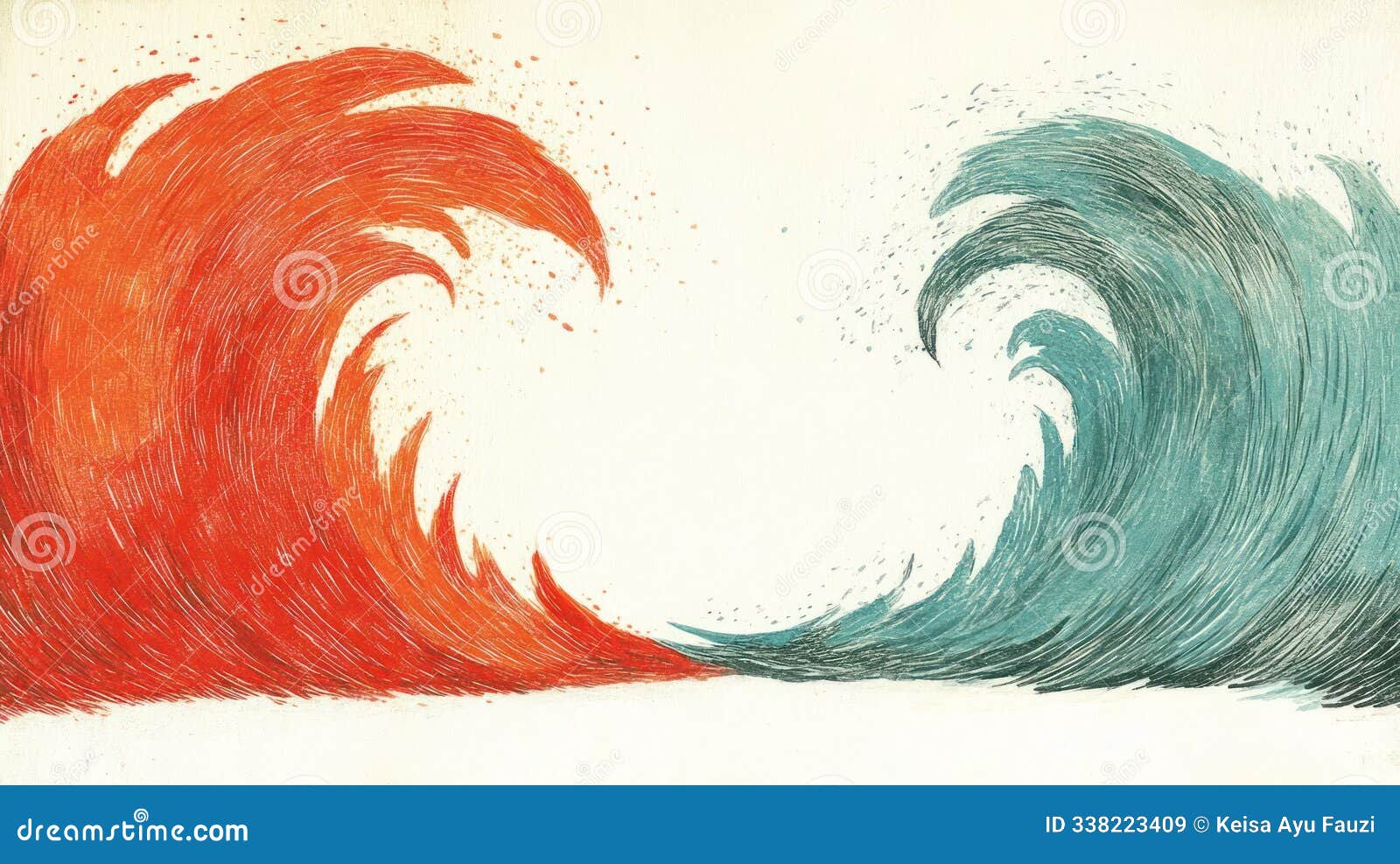 A Stylized Depiction of Two Opposing Waves, One Red and One Blue ...