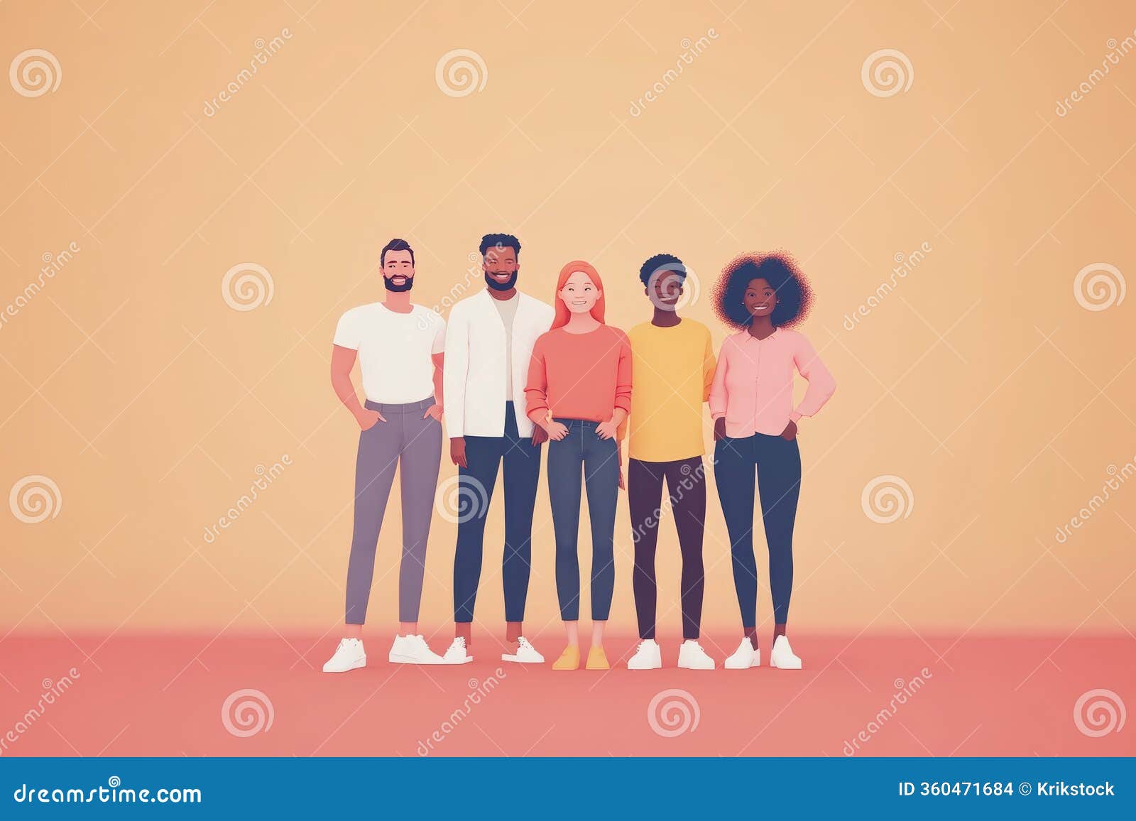 Stylized Digital Illustration of a Diverse Group of Five People ...