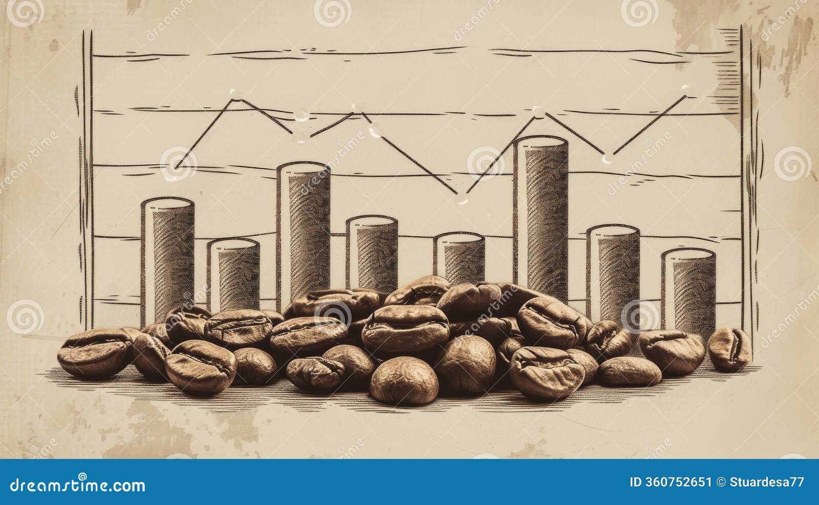 Coffee Industry Statistics Illustration with Coffee Beans and Graph ...