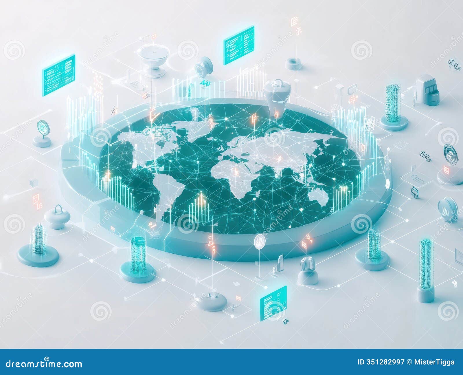 Stylized Digital Illustration of a Lit-up World Map Symbolizing Global ...