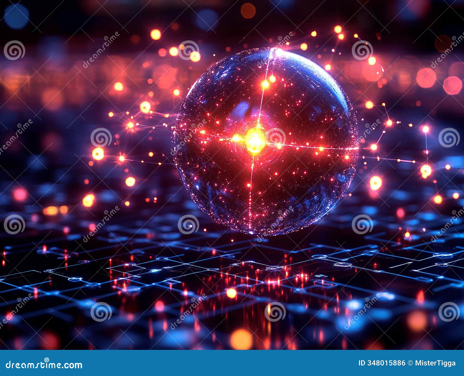 Stylized Digital Illustration Representing an Atom or Molecular ...