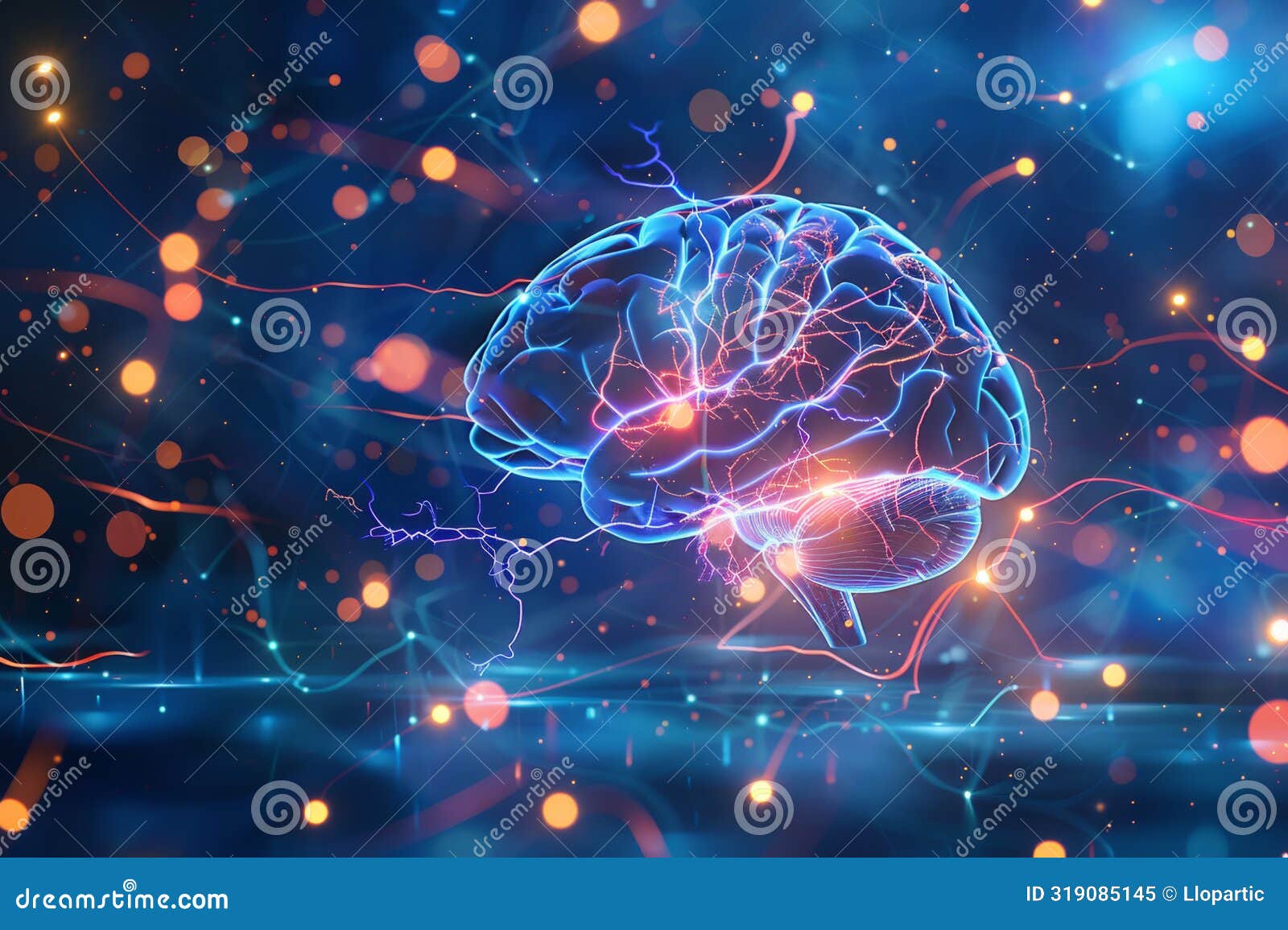 Stylized Digital Image of a Glowing Human Brain with Neural Connections ...