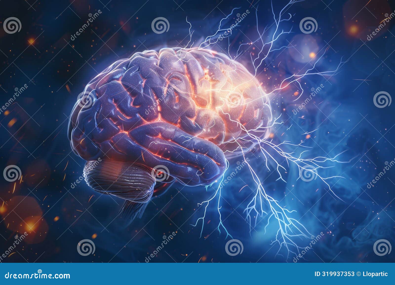 Stylized Digital Image of a Glowing Human Brain with Neural Connections ...