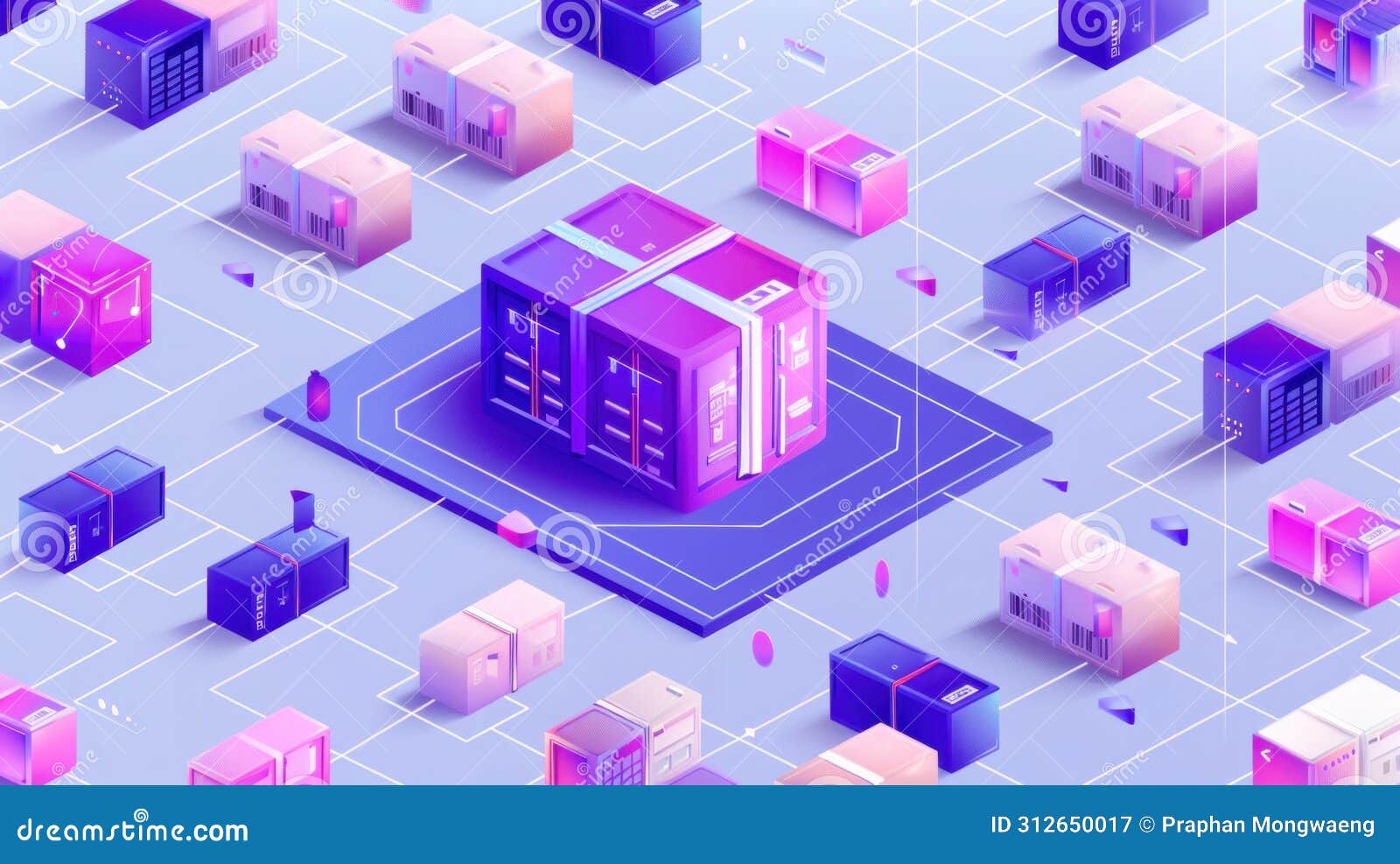 A Stylized Digital Rendering of a Logistics Network with Autonomous ...