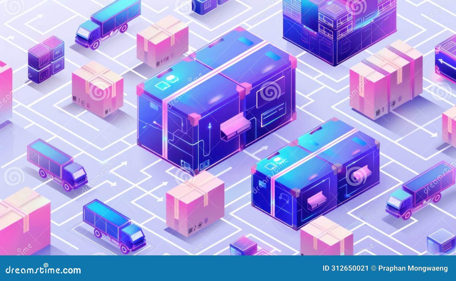 A Stylized Digital Rendering of a Logistics Network with Autonomous ...