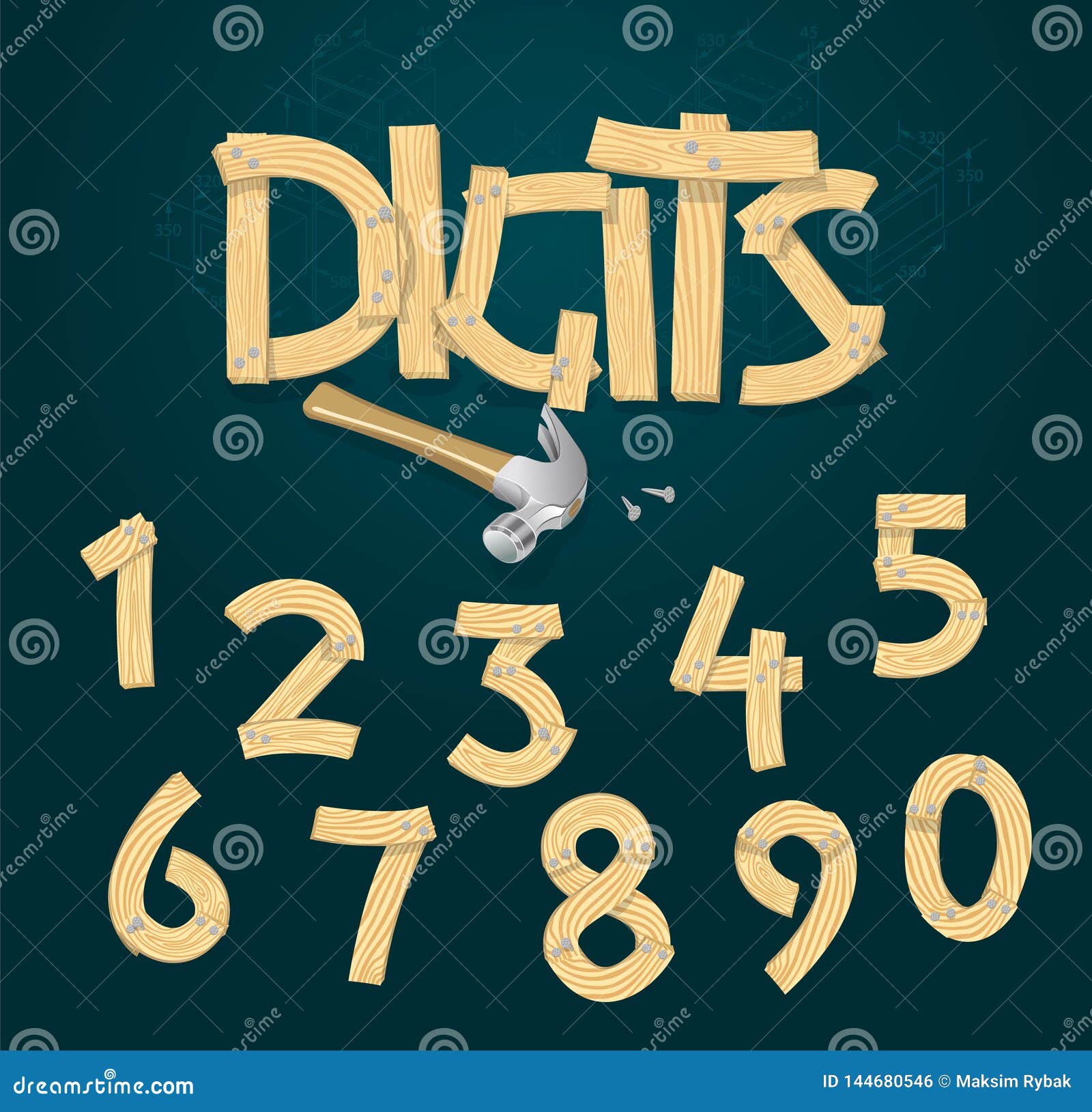 Stylized Digits from Wooden Boards Stock Vector - Illustration of ...