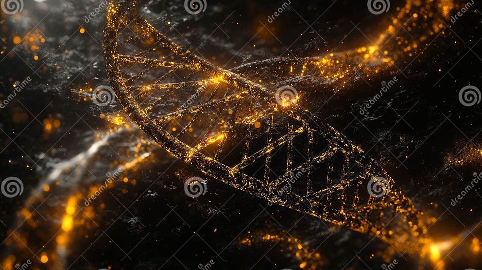 A Stylized DNA Helix with Illuminated Elements Against a Dark Setting ...
