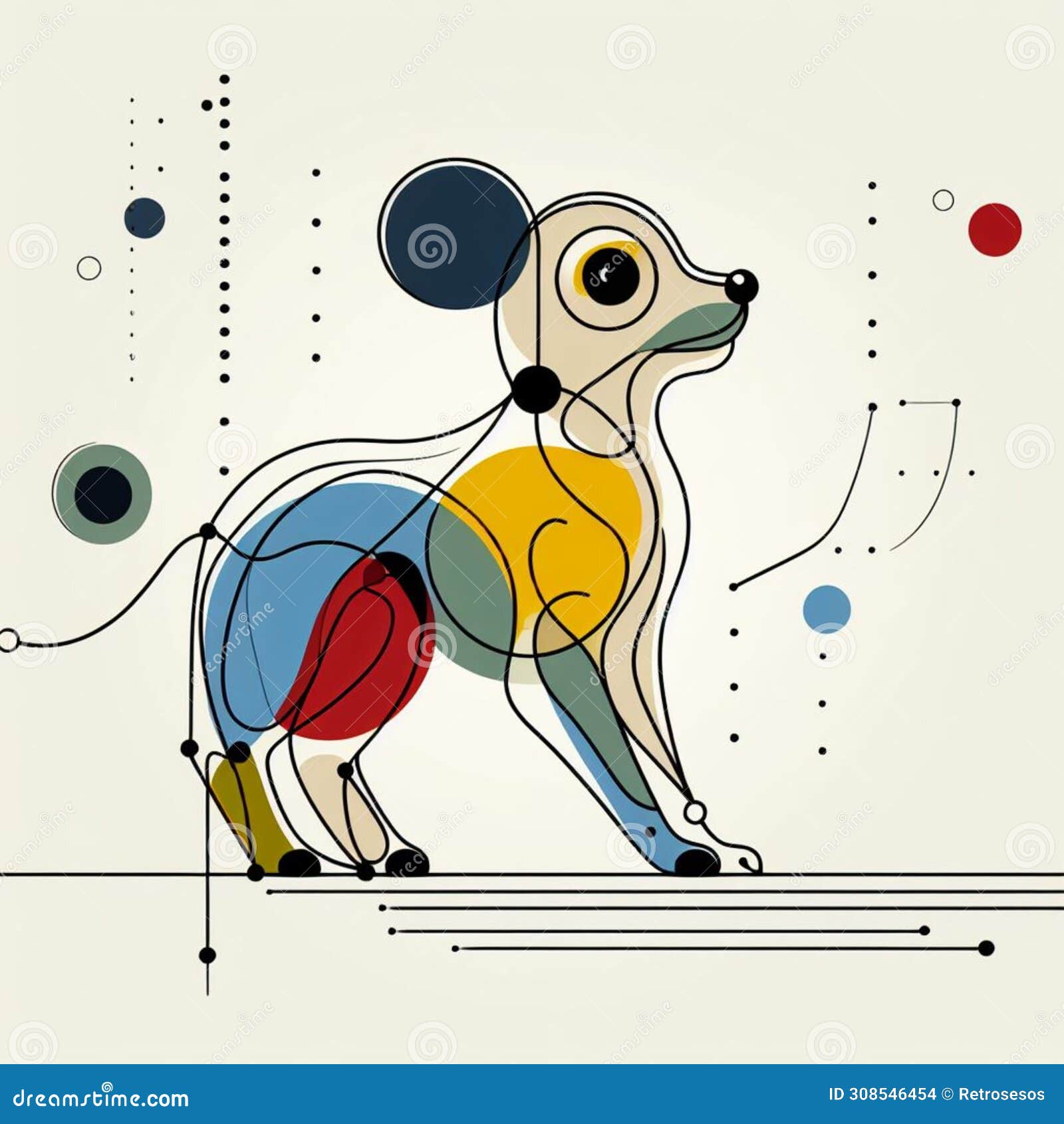 Stylized Dog , Continuous Line Art, Basic Geometric Form, Exaggerated ...