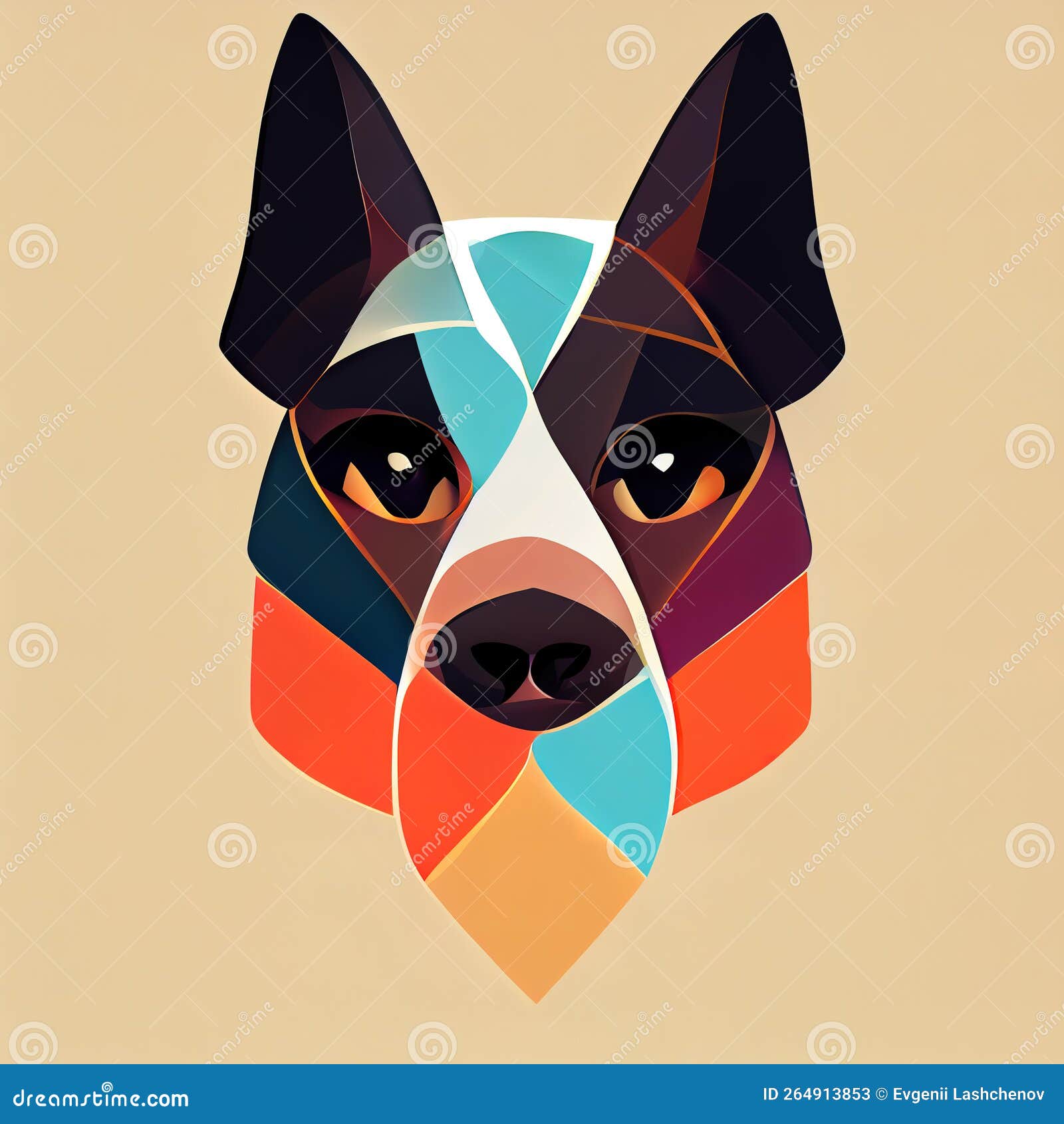 Illustrated Stylized Dog Head. Digital Illustration Based on Render by ...