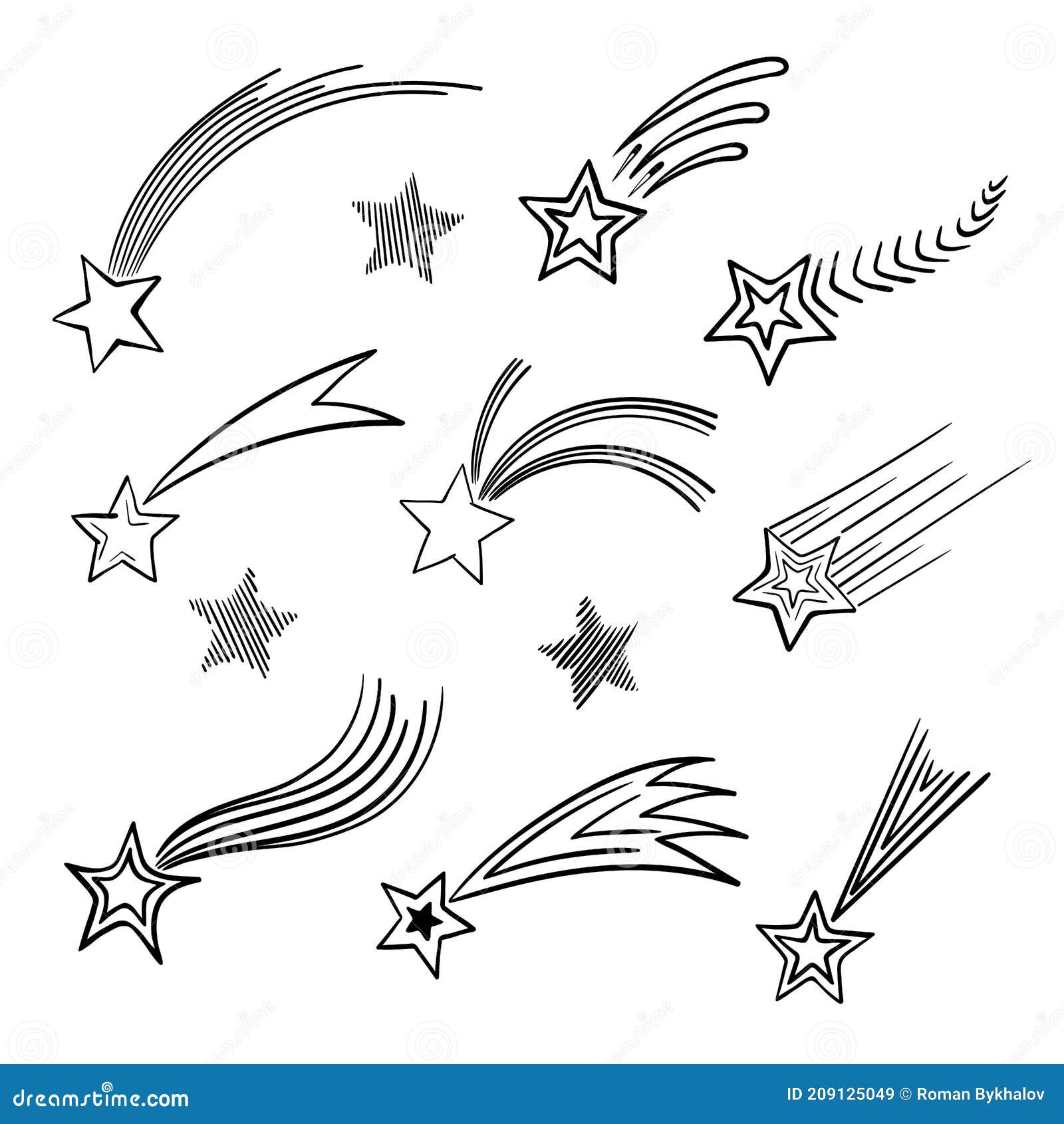 Stylized Doodle Black and White Sketch of the Falling Star. Stock ...