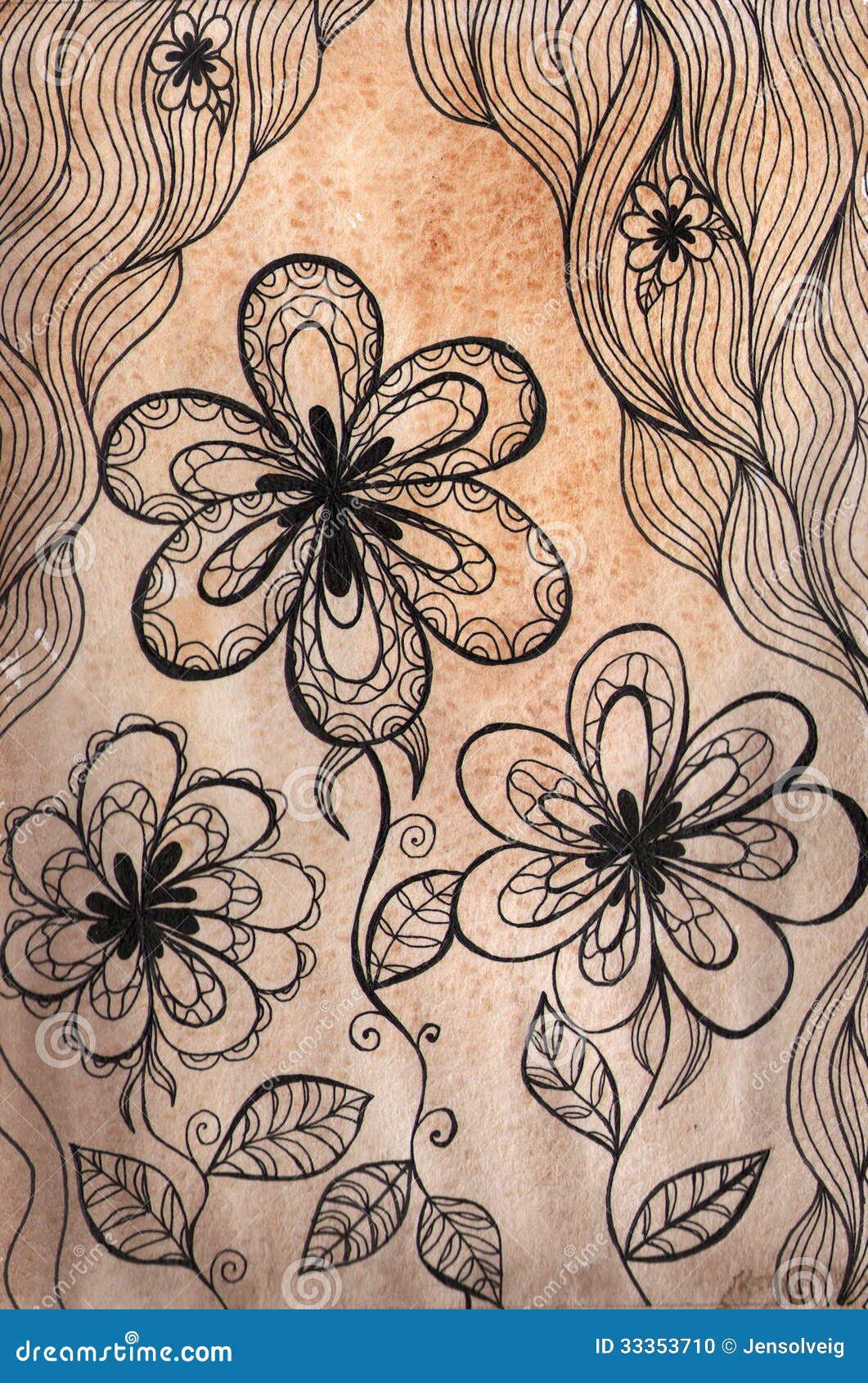 Stylized Doodle Drawing of Flowers Stock Illustration - Illustration of ...