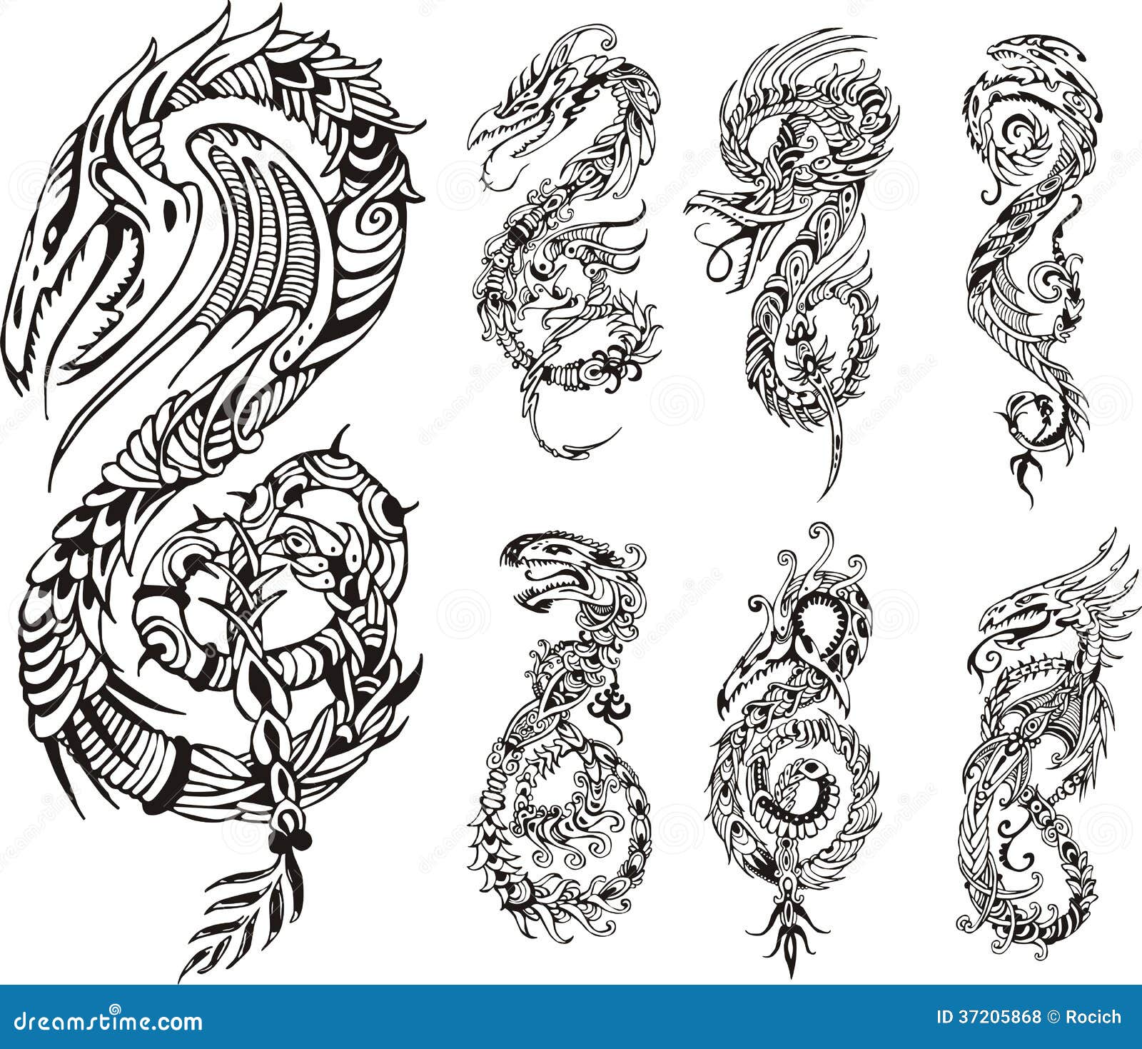 Stylized Dragons As Initial S Stock Vector - Illustration of japanese ...
