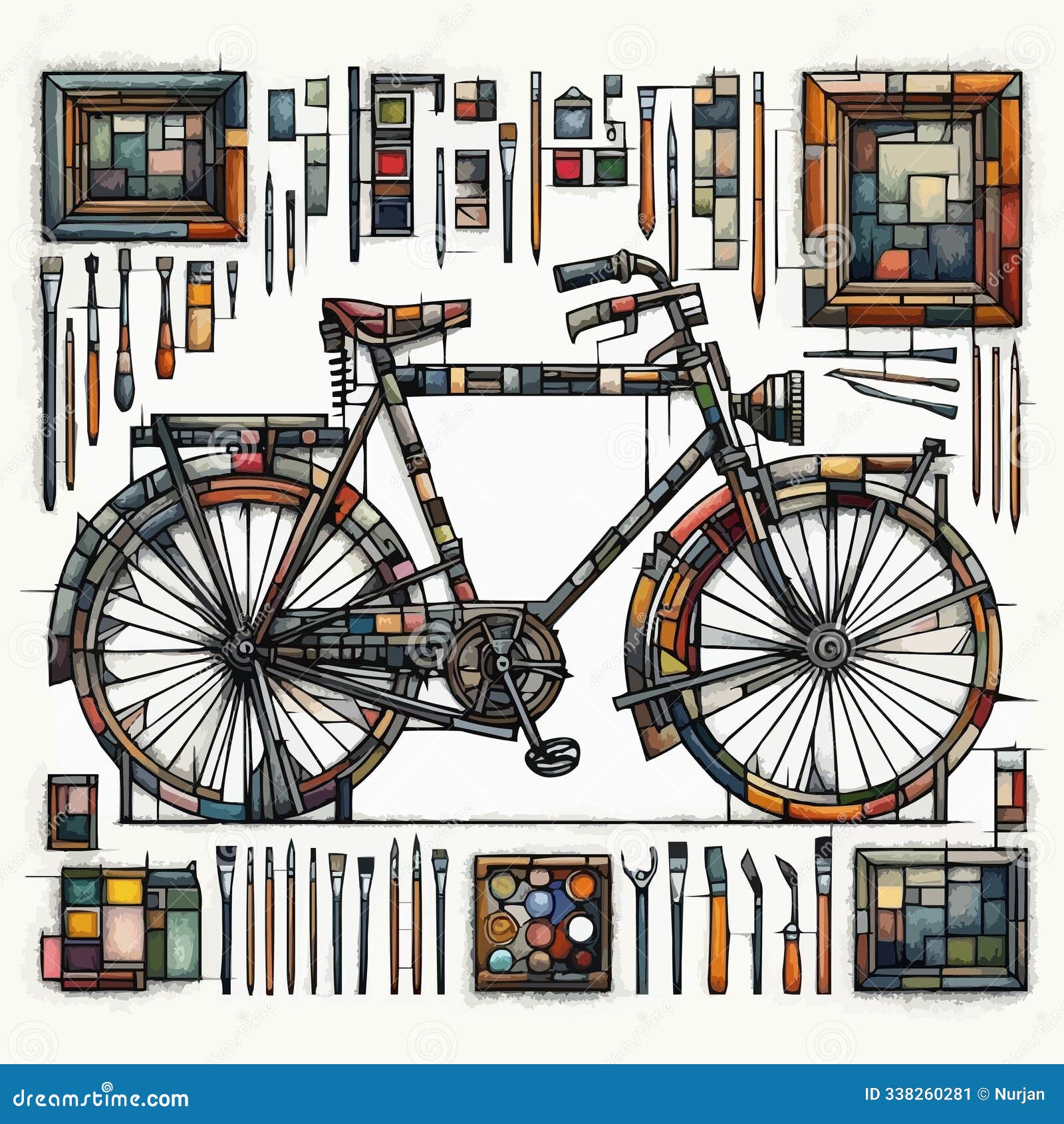 Stylized Drawing of a Bicycle. Stock Illustration - Illustration of ...