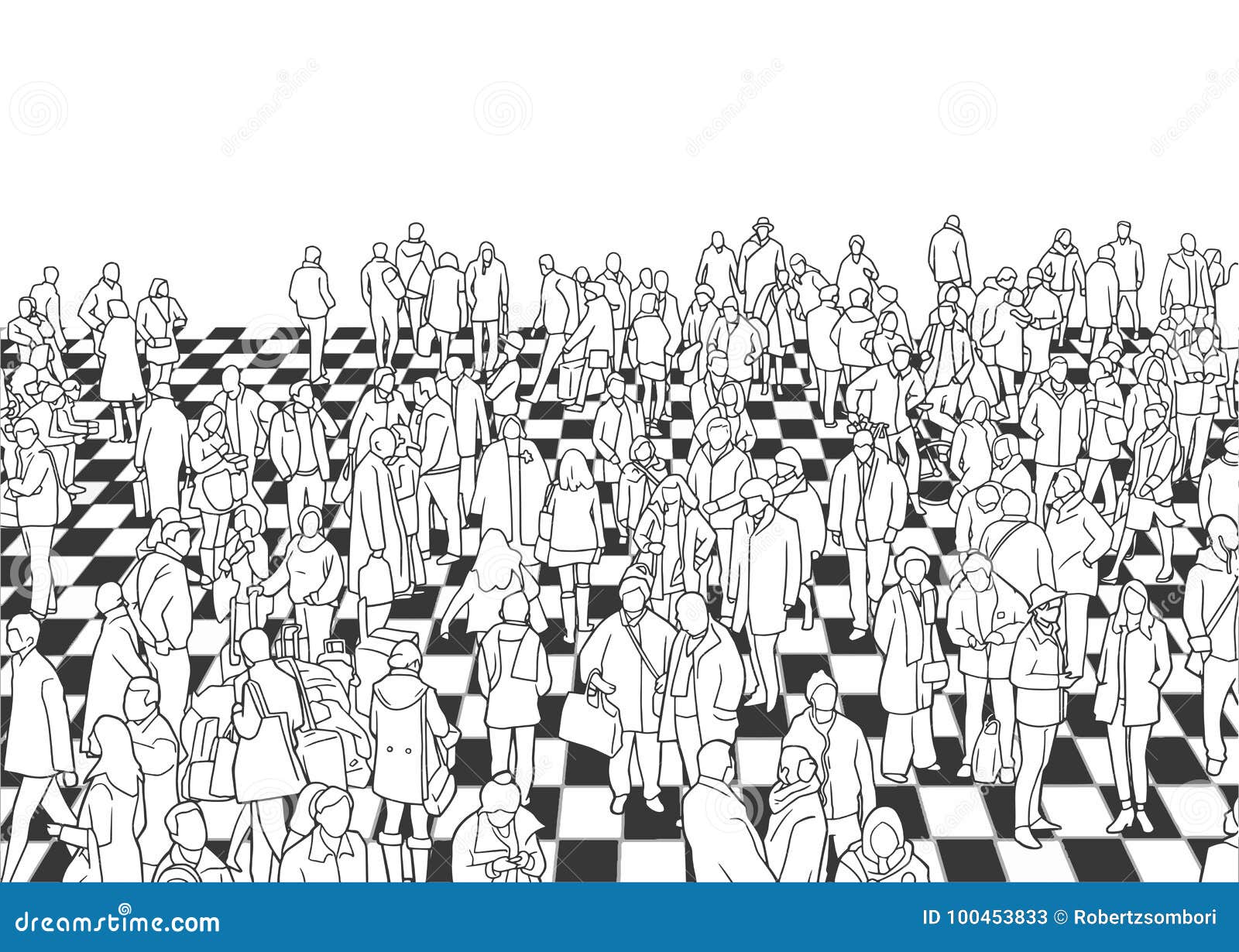 Illustration of Crowded Hall in Color and Perspective Stock Vector ...