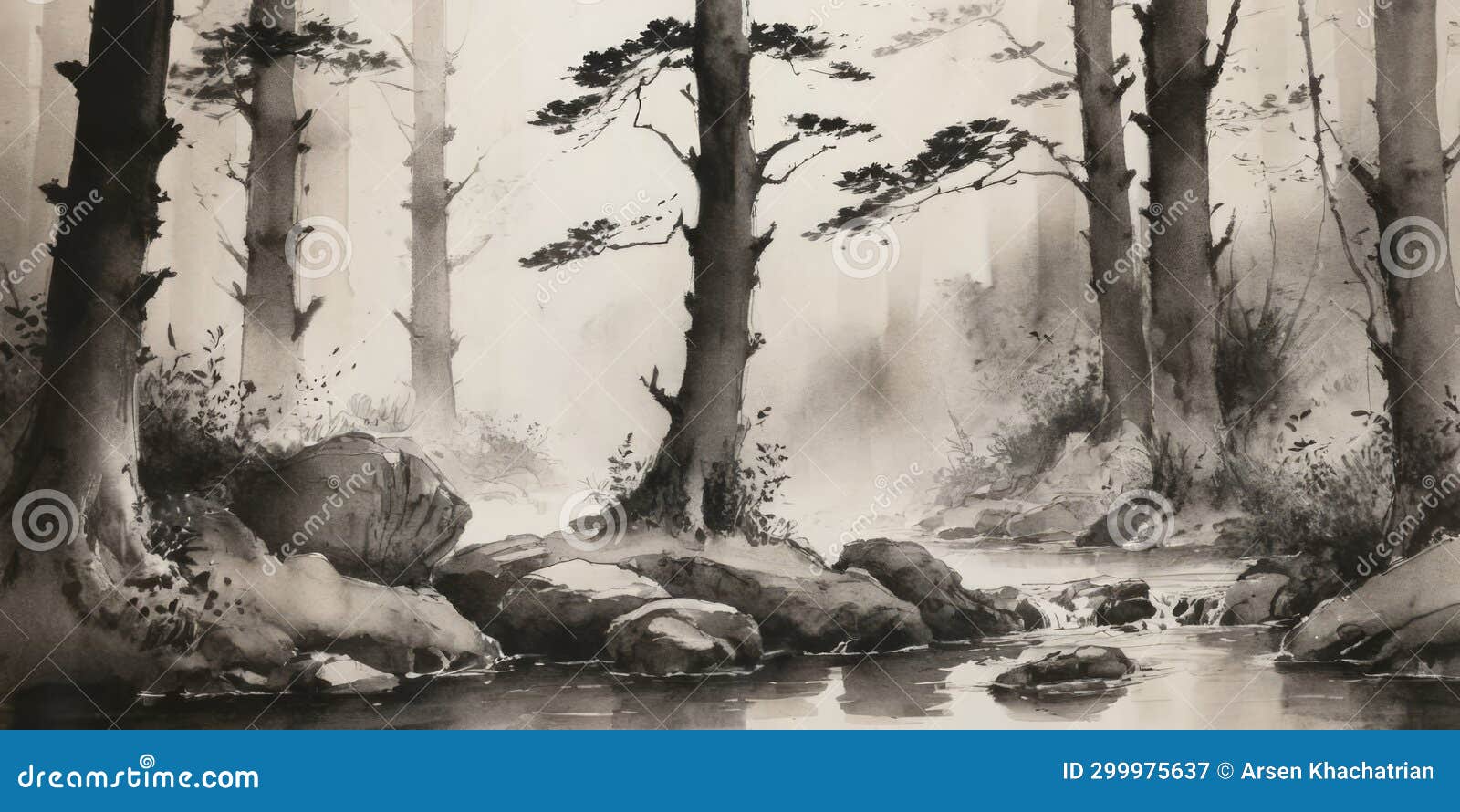 A Stylized Drawing of a Deep Forest. Stock Illustration - Illustration ...