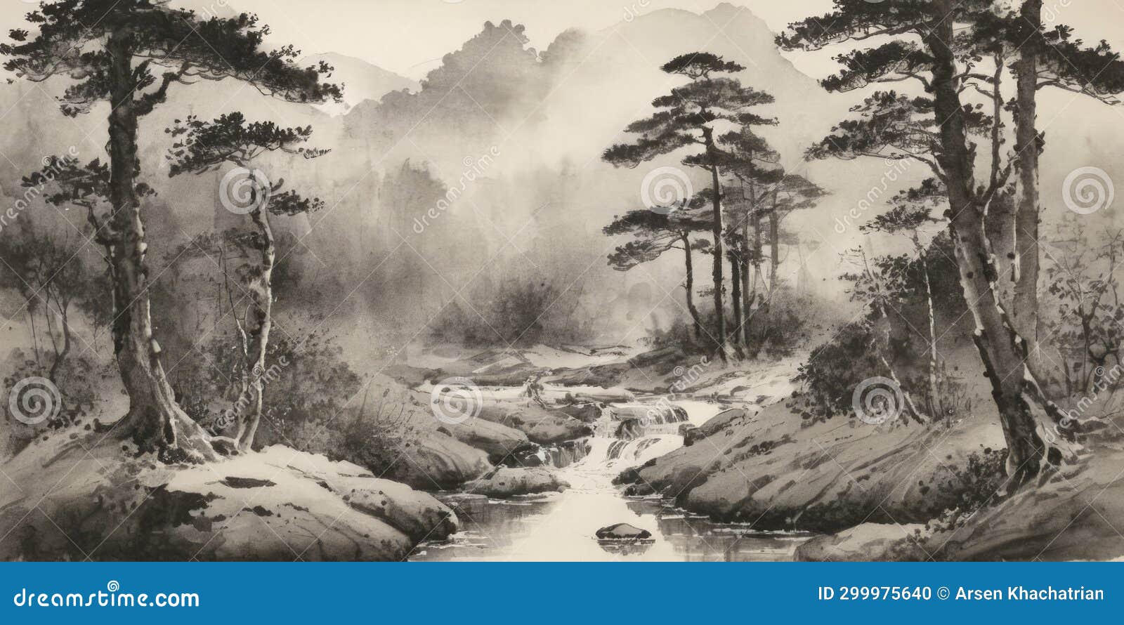 A Stylized Drawing of a Deep Forest. Stock Illustration - Illustration ...