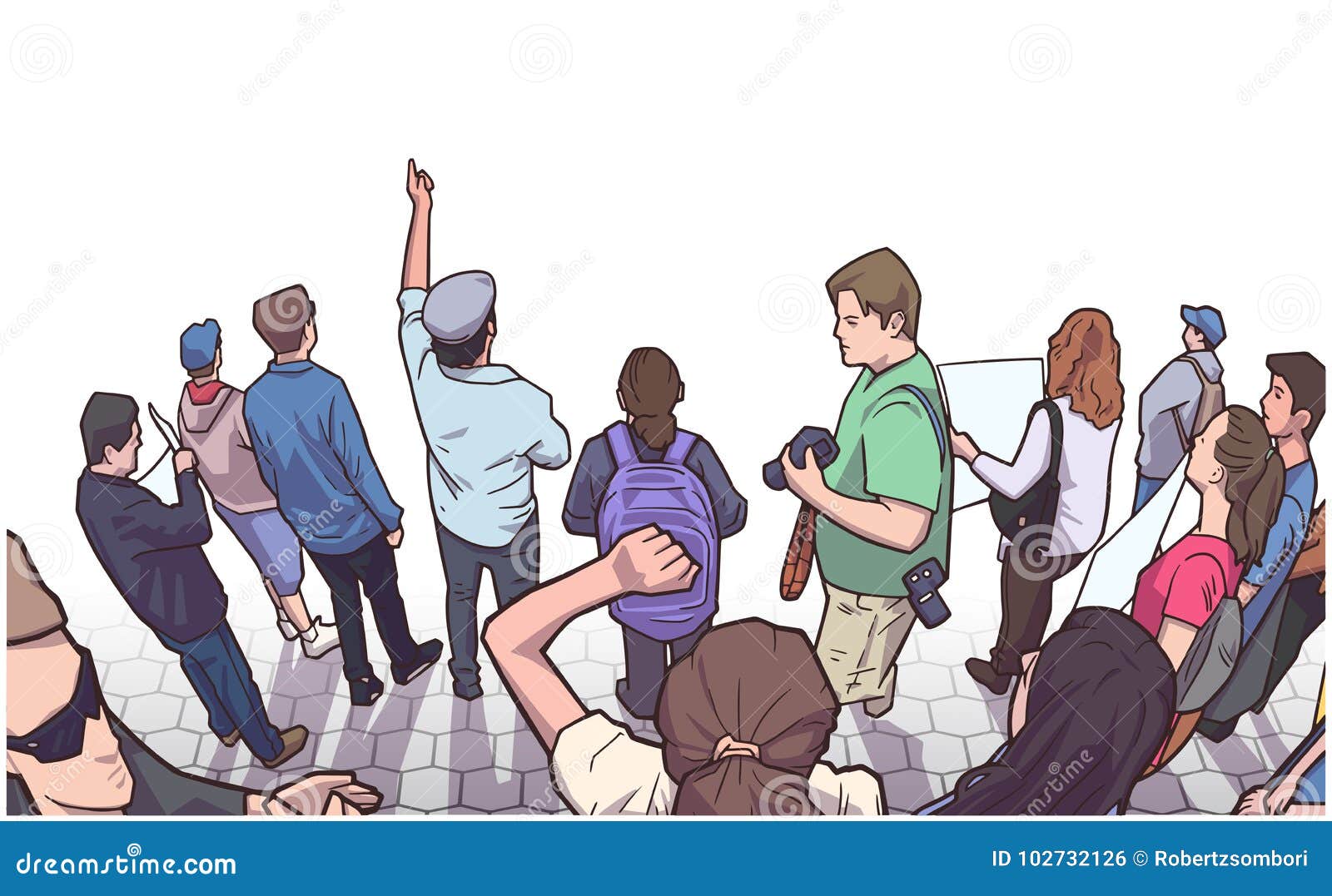 Illustration of Group of Demonstrators Protesting in Perspective Stock ...