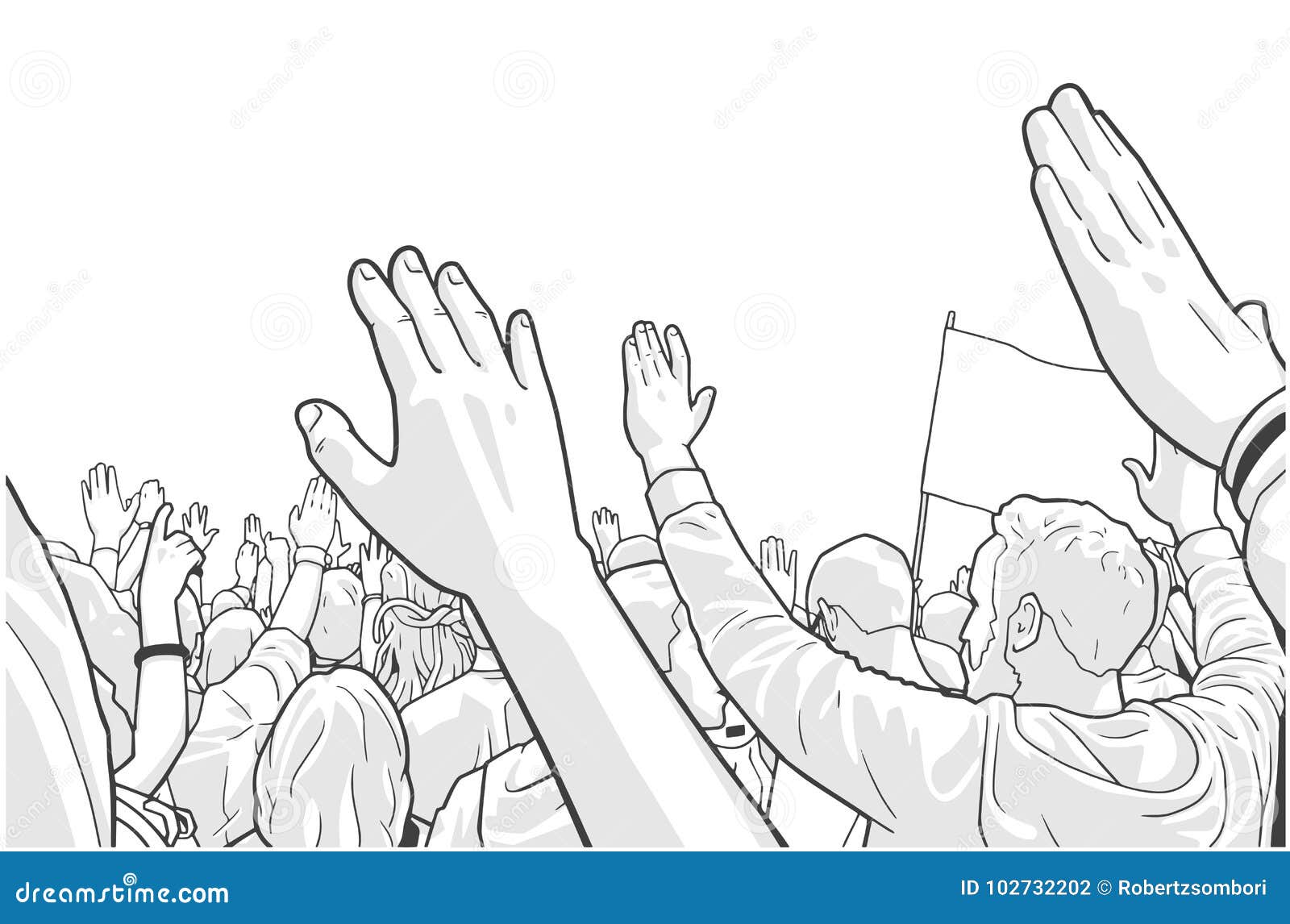 Illustration of Protesting Crowd with Students and Blank Flag in Black ...