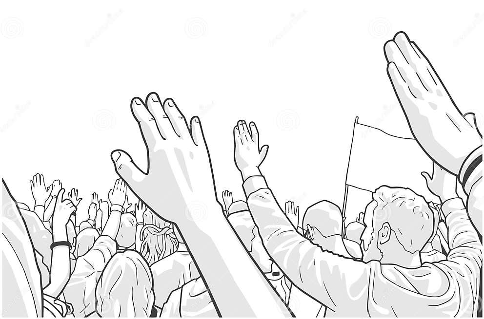 Illustration of Protesting Crowd with Students and Blank Flag in Black ...