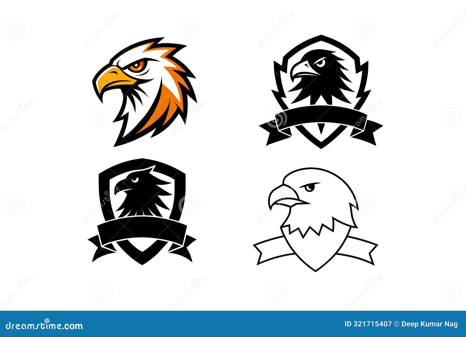 Stylized Eagle Head Emblem Illustration for Your Design with Ribbon ...