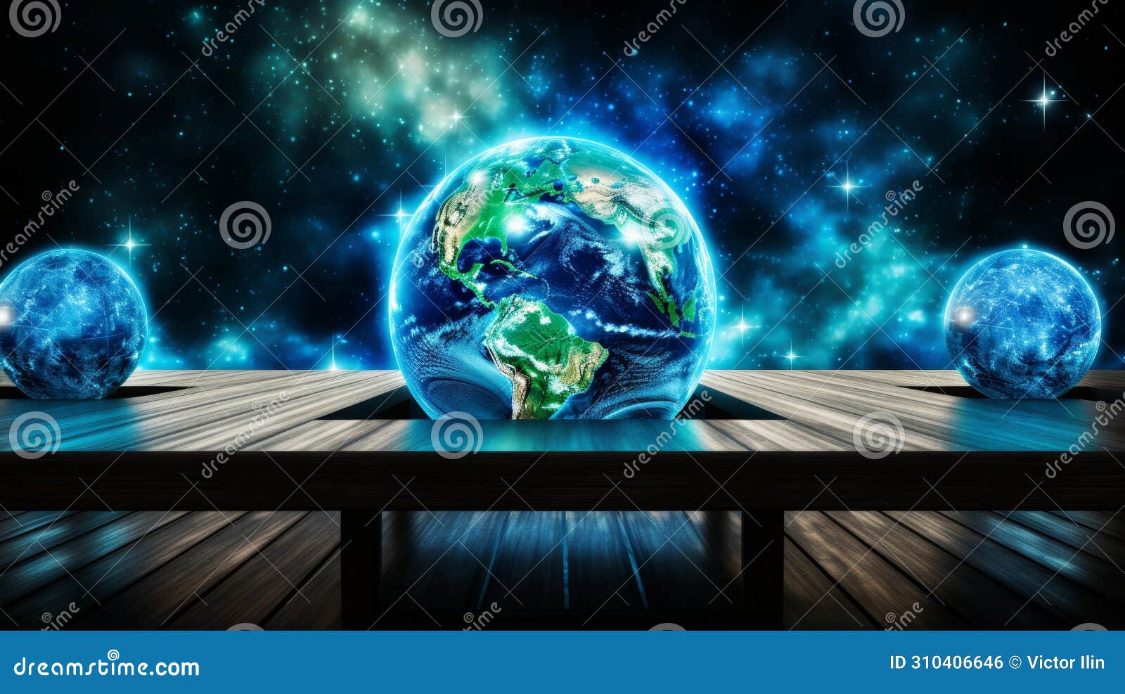 Stylized Earth Globe in Infinite Cosmic Universe Galaxy Space ...