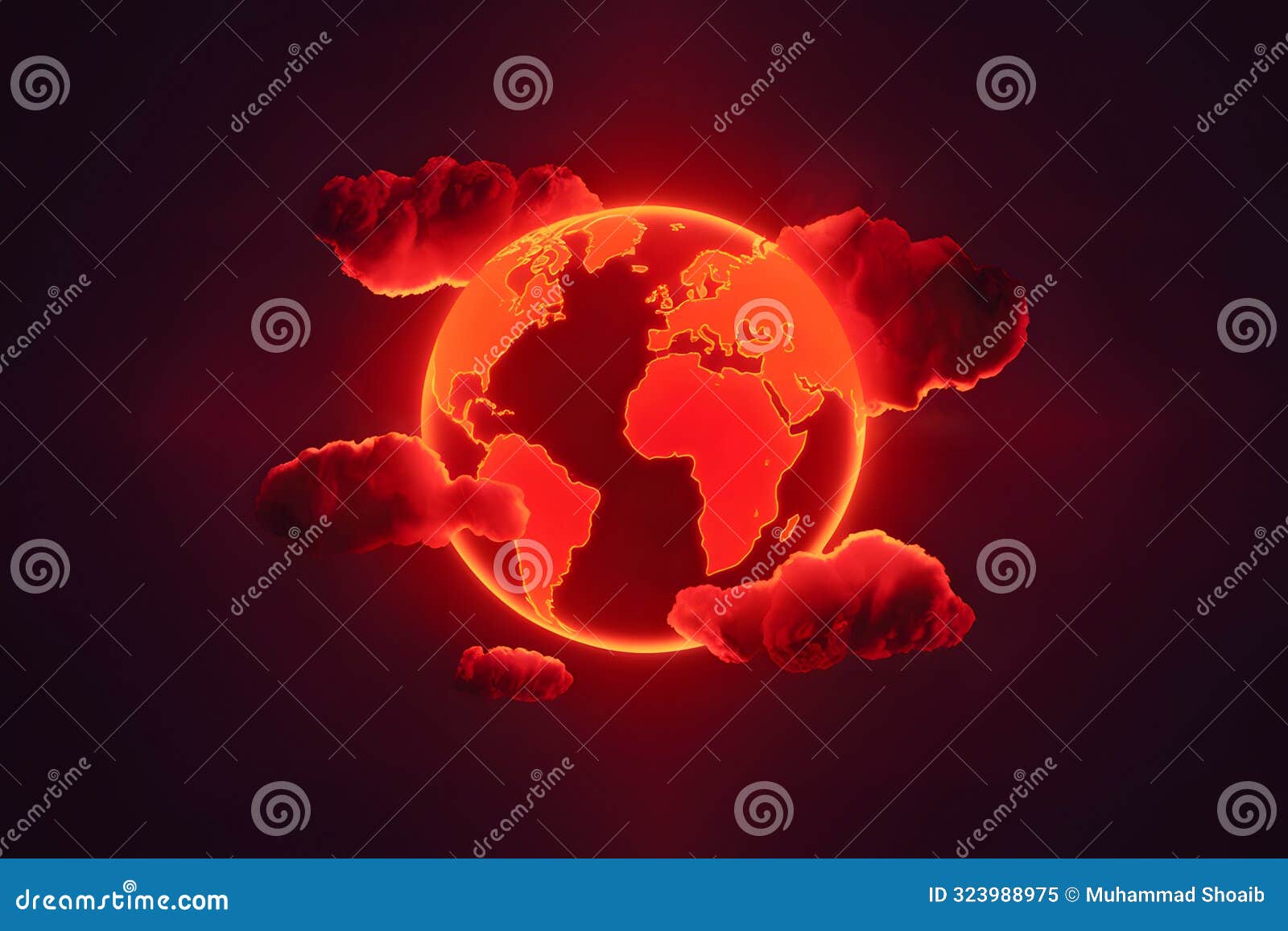 Stylized Earth Glowing Orange with Abstract Cloud Formations on Dark ...