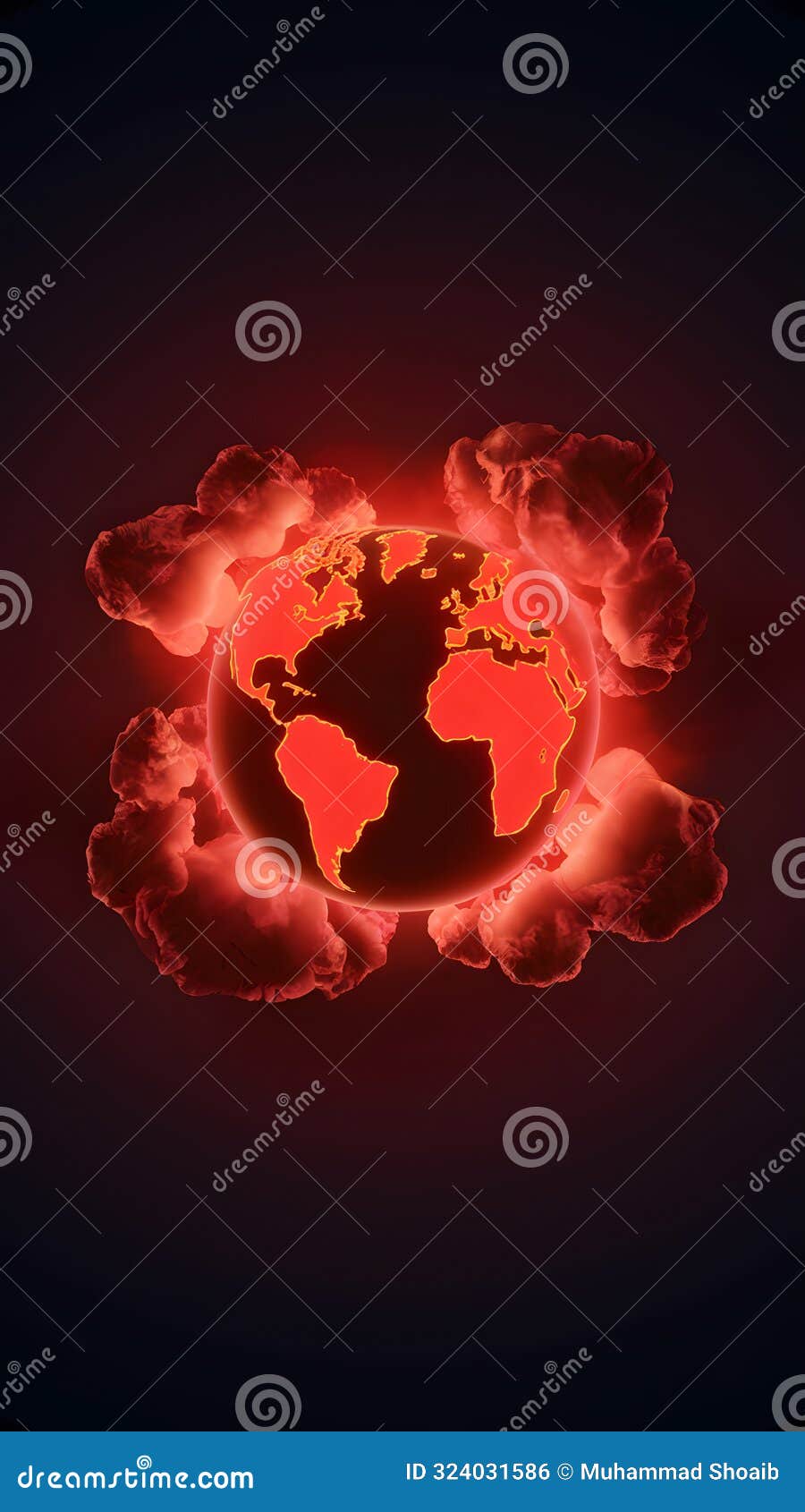 Stylized Earth Glowing Orange with Abstract Cloud Formations on Dark ...