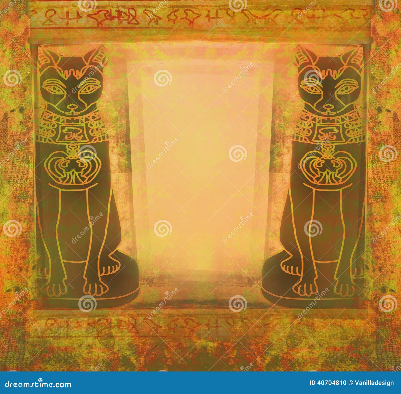 Egyptian Cats And Antique Pyramid. Bastet, Ancient Egypt Goddess And ...