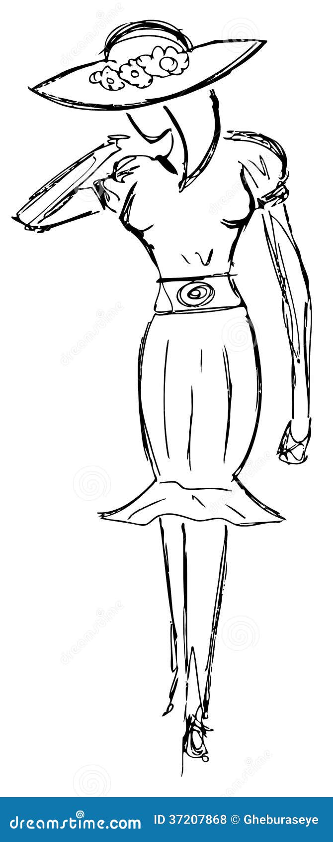 Sketch of a Stylized Elegant Woman Isolated Stock Vector - Illustration ...