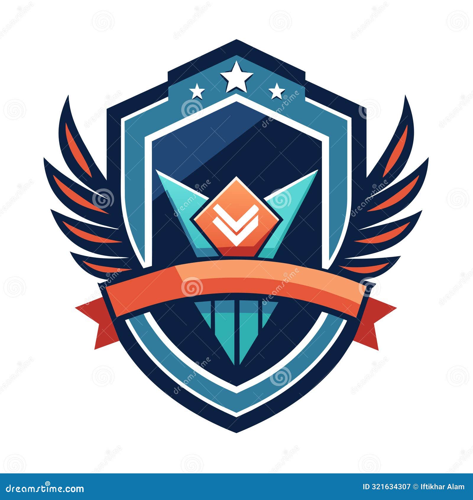 A Stylized Emblem with a Shield, Wings, and Stars, Symbolizing Strength ...