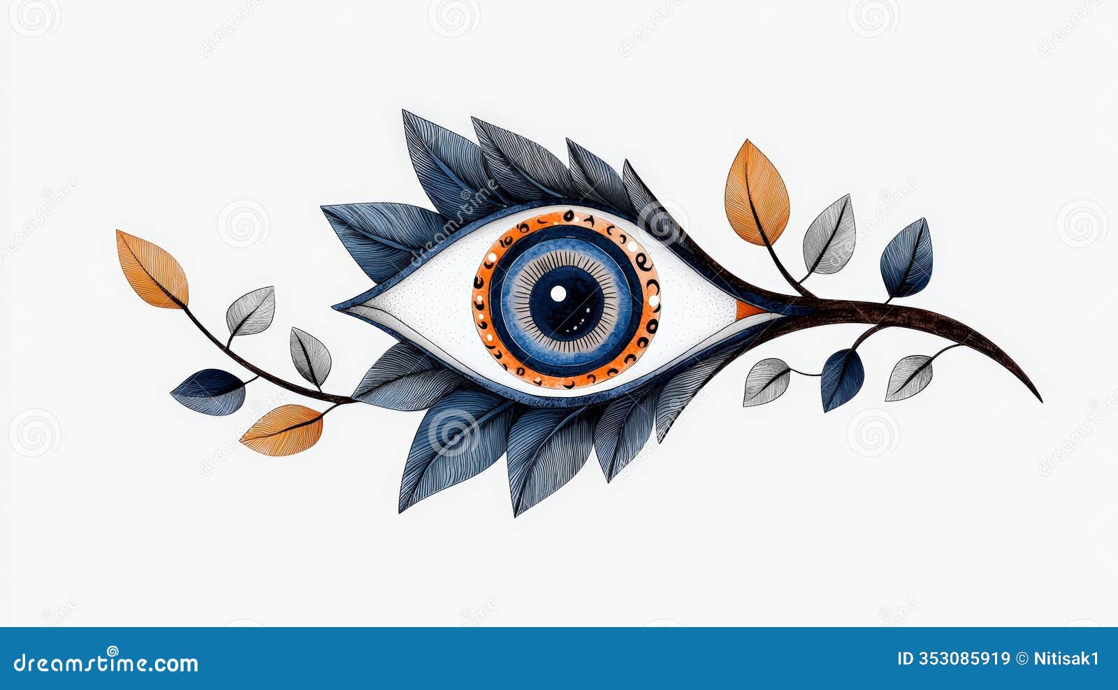 Stylized Eye with Leaves Artistic Design White Isolated Background ...