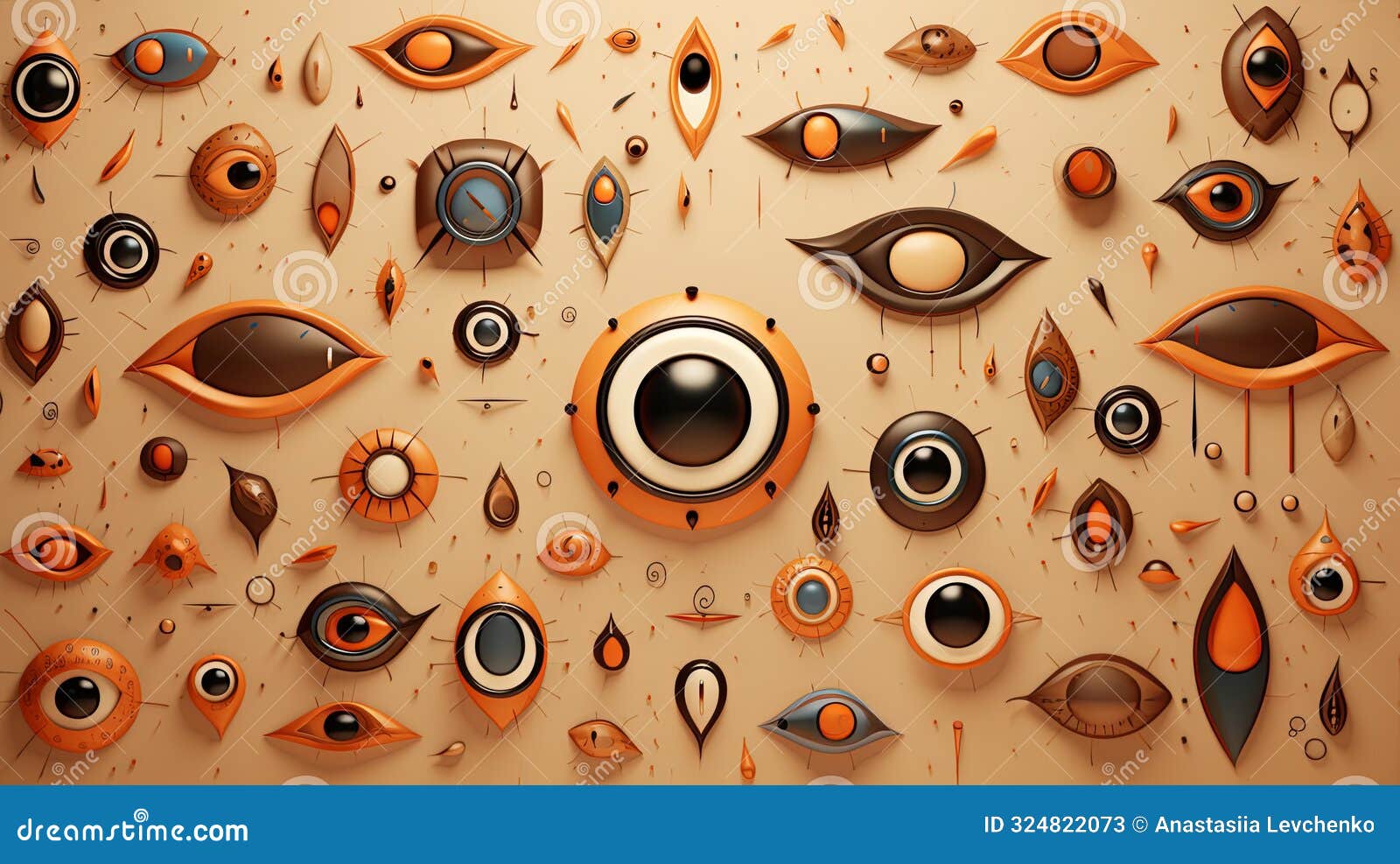 Stylized Eyes of Various Shapes and Sizes Arranged on a Beige ...