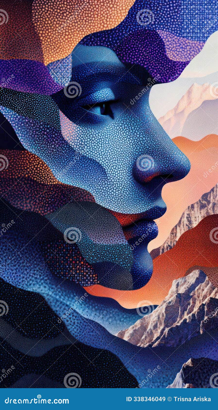 A Stylized Face Emerges from Abstract Landscapes, Blending Human ...