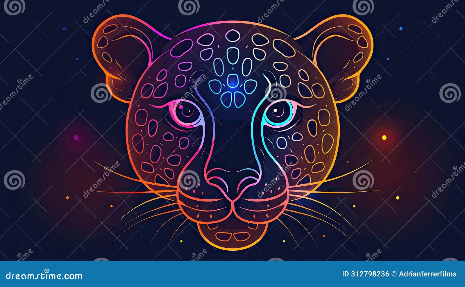 A Stylized Face of a Neon Leopard with Intricate Patterns Against a ...