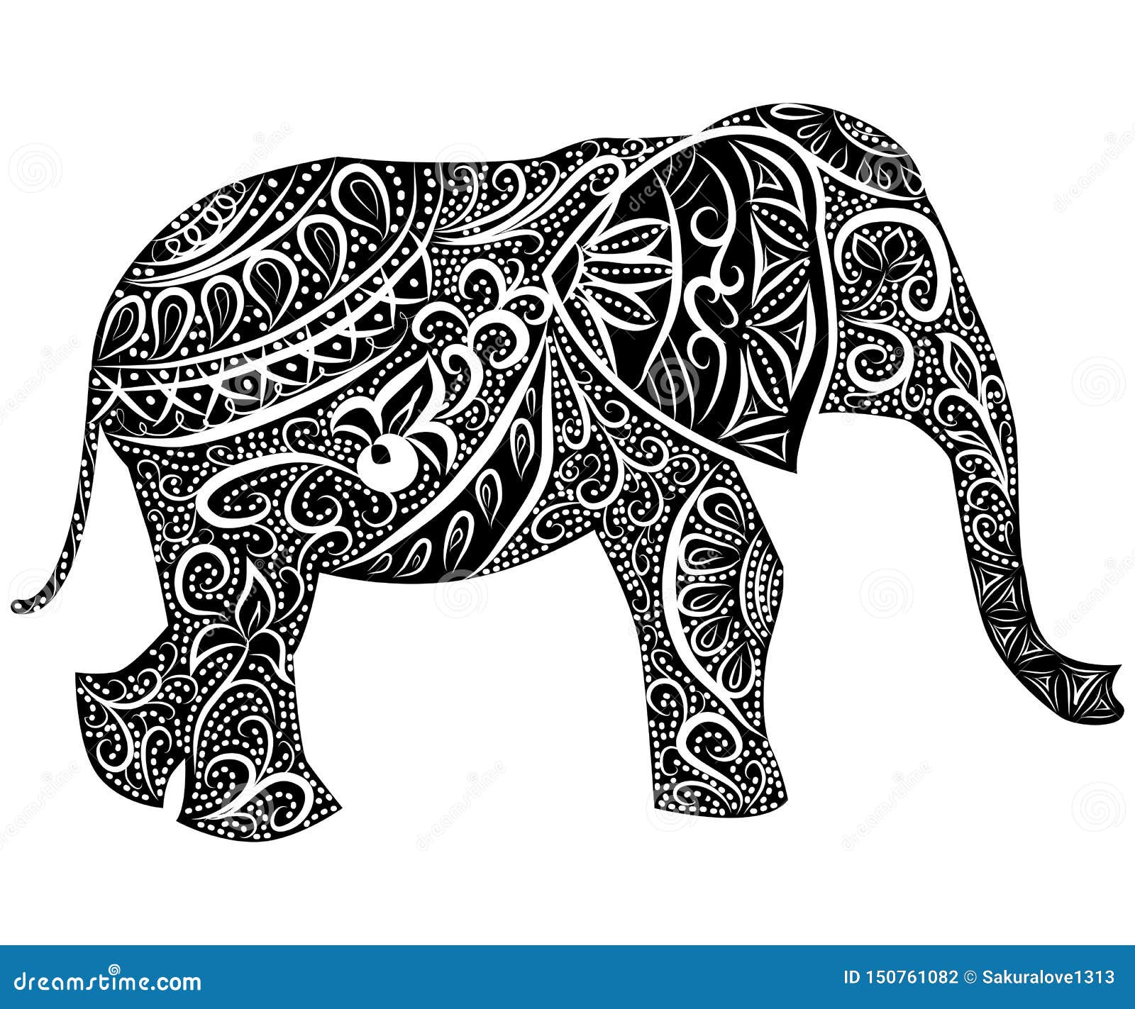 Stylized Fantasy Patterned Elephants In Indian Style. Stock ...