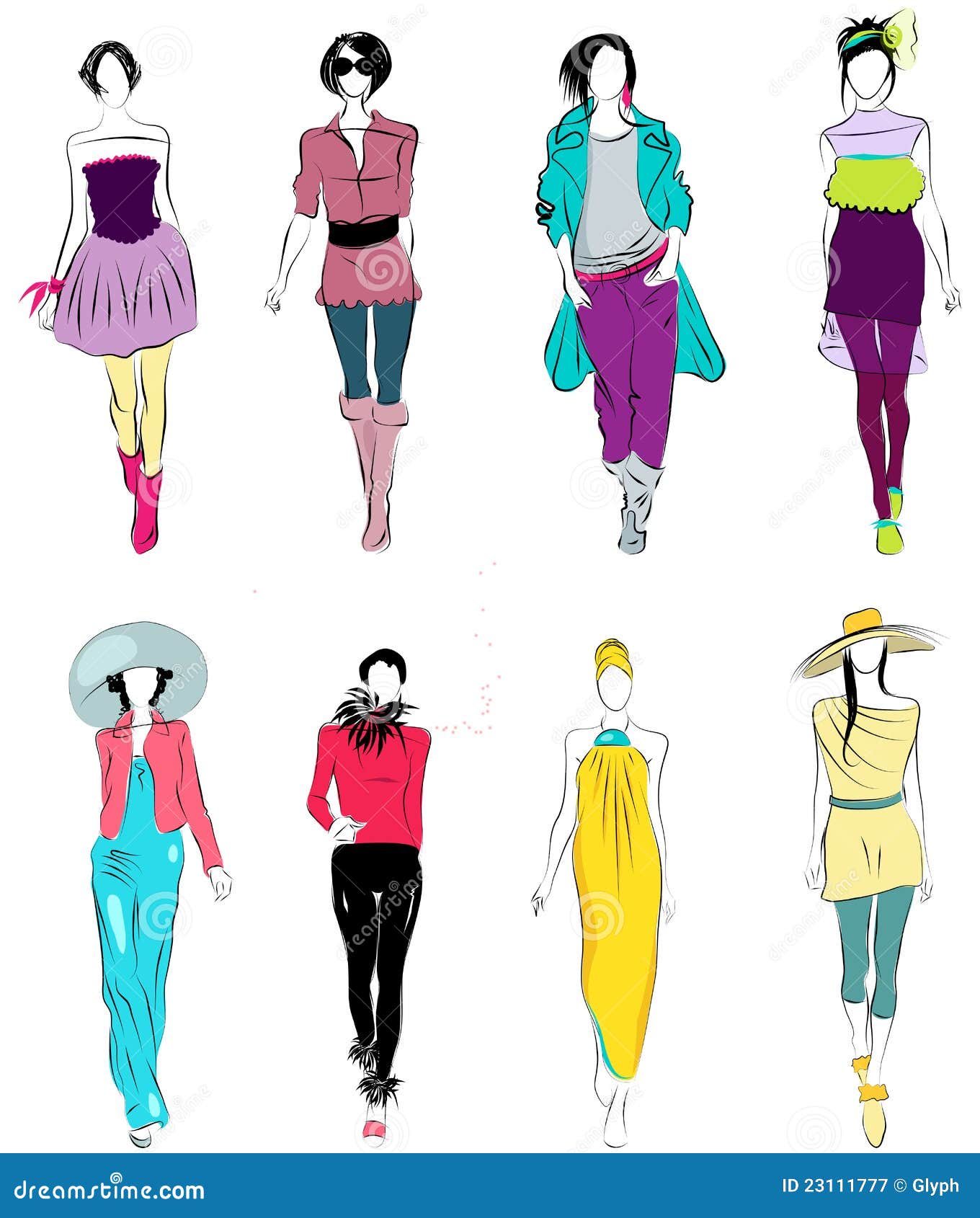 Stylized fashion models stock illustration. Illustration of female ...