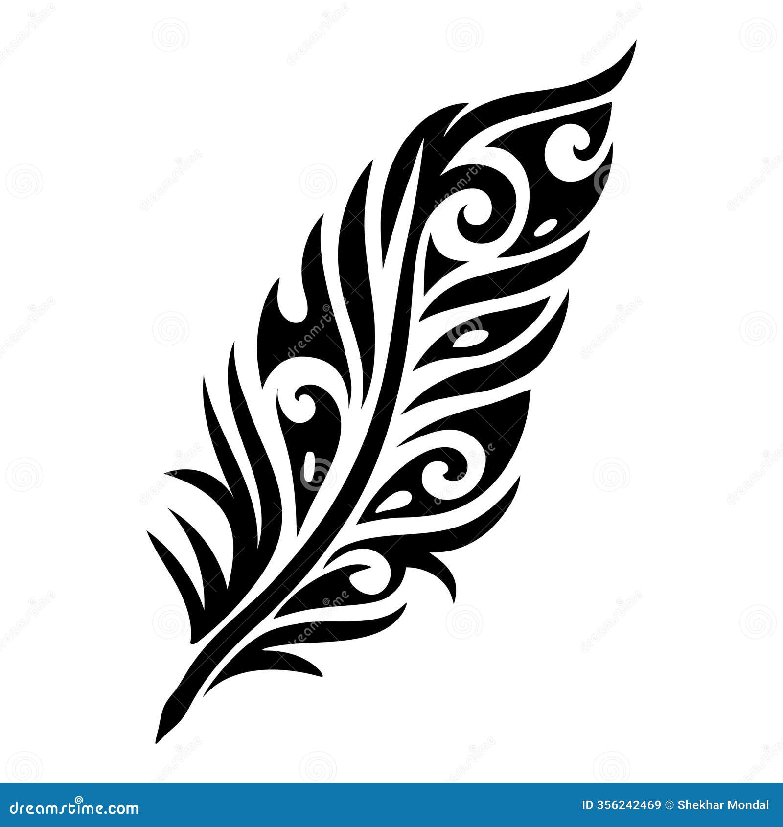 Stylized Feather Black and White Vector Design. Stock Illustration ...