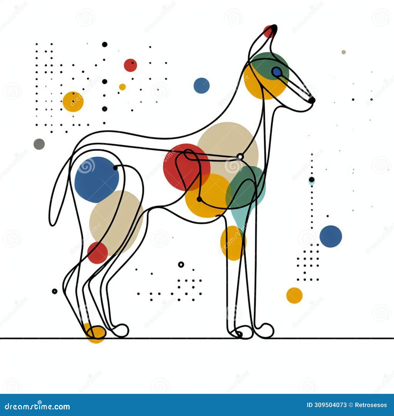 Stylized Feline Continuous Line Art, Basic Geometric Form, Exaggerated ...