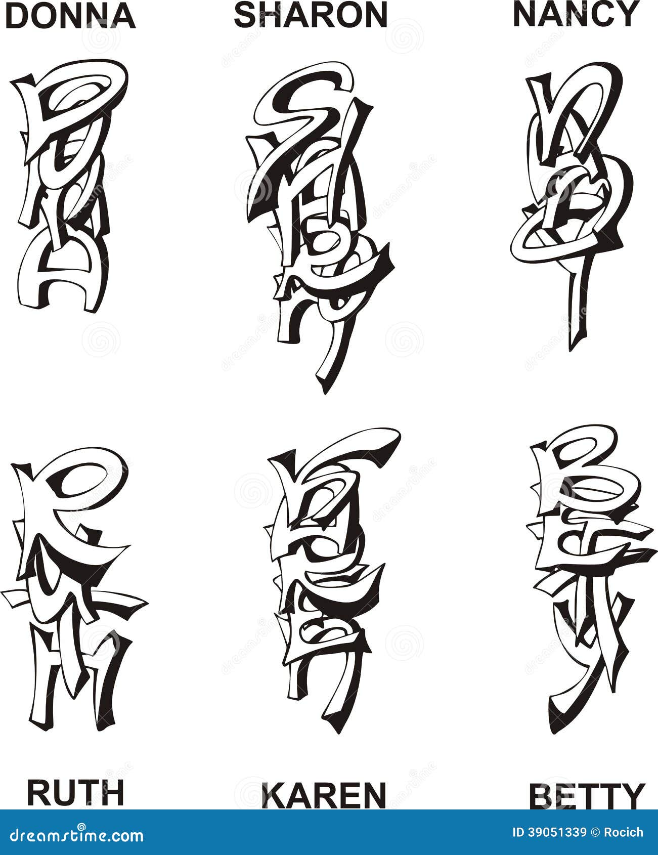 Stylized female names stock vector. Illustration of stylized - 39051339