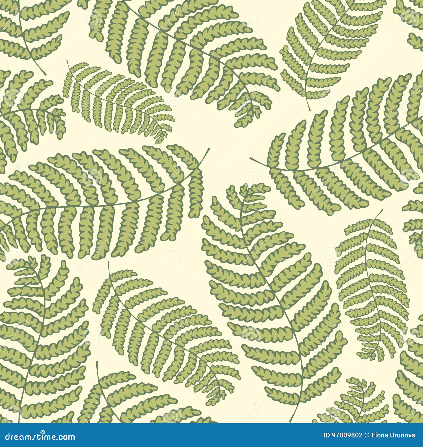 Stylized Fern on a Green Background. Vector Hand Drawing Seamless ...