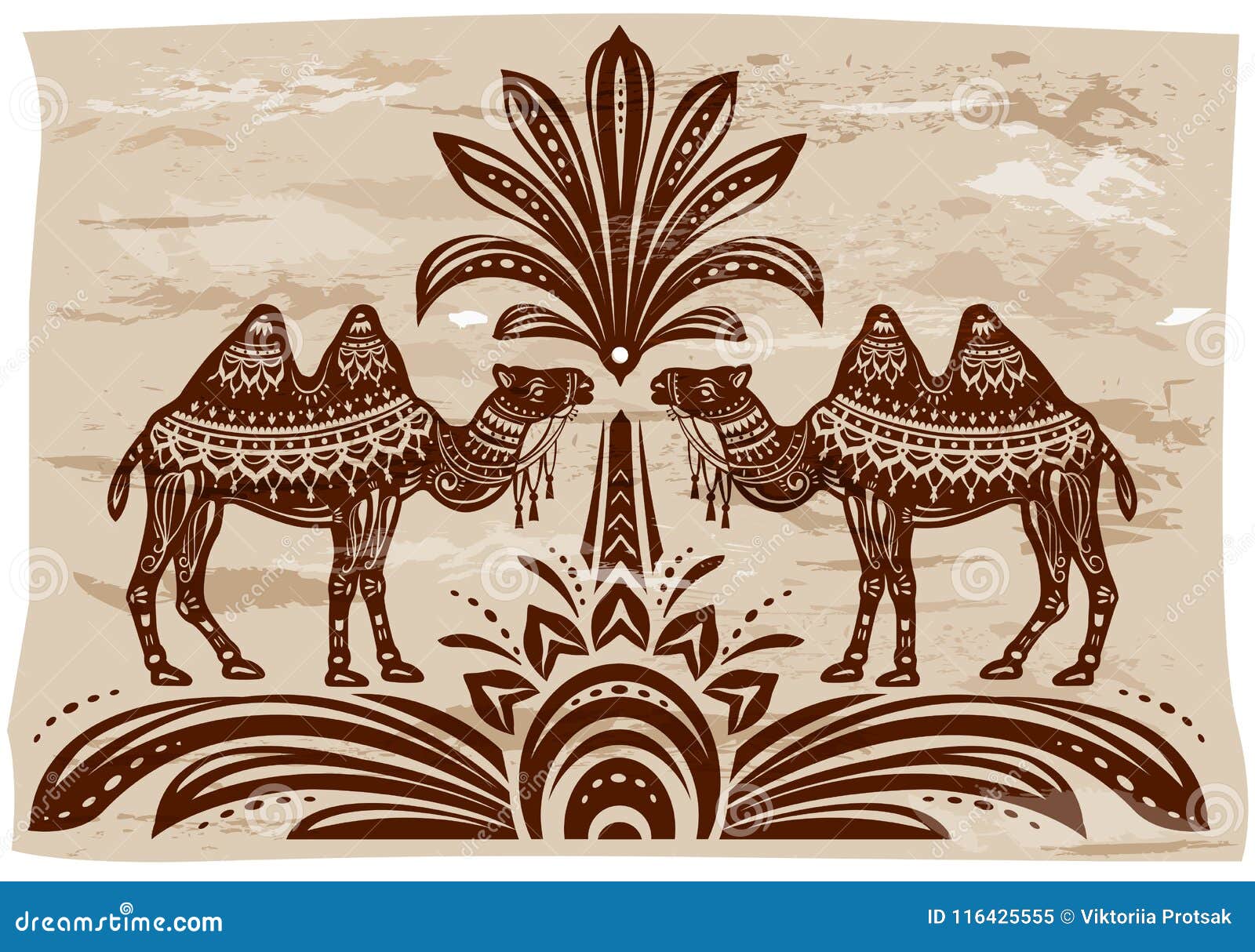 Stylized Figures of Decorative Camels Stock Vector - Illustration of ...